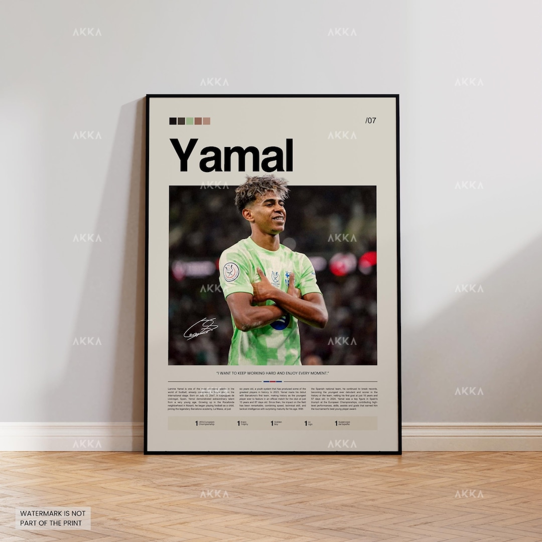 Lamine Yamal Poster, Yamal Barcelona Wall Art, Framed Yamal Print ...