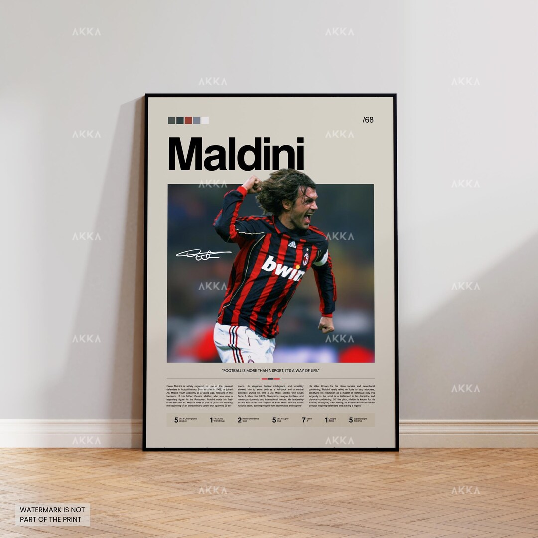 Paolo Maldini Poster, Maldini Milan Wall Art, Framed Milan Maldini ...