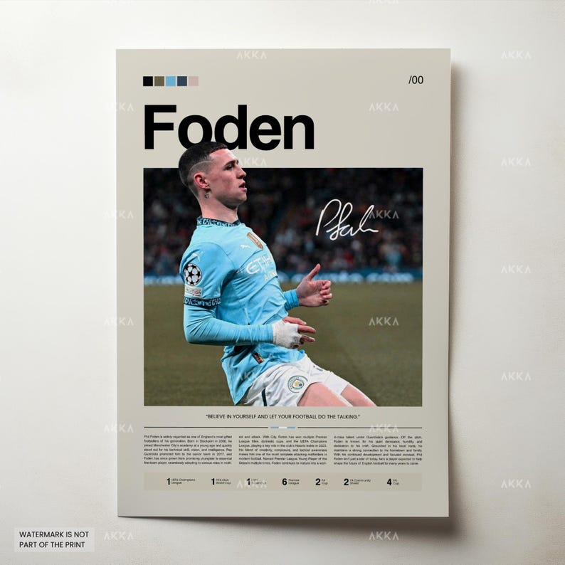 Phil Foden Poster, Foden City Wall Art, Framed Foden Print, Manchester ...