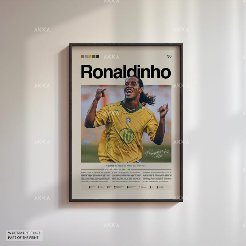 Ronaldinho Poster, Ronaldinho Brazil Wall Art, Framed Gaucho Print ...