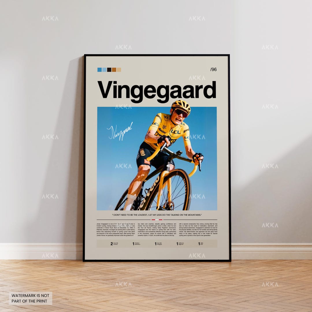 Jonas Vingegaard Poster, Vingegaard Cyclist Print, Framed Vingegaard ...