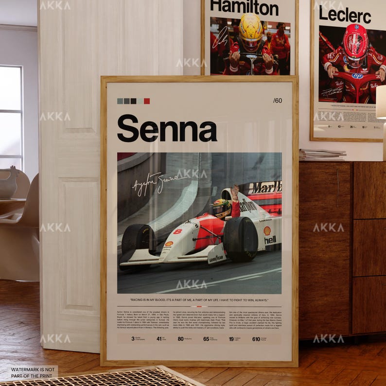 Ayrton Senna Poster, Senna Mclaren Wall Art, Framed Mclaren F1 Print ...