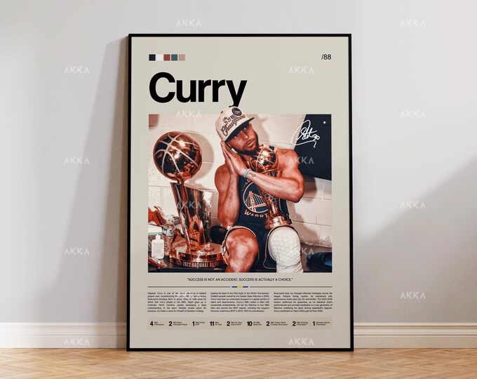 Steph Curry Poster, NBA Golden State Warriors 11x14 Modern Minimalist ...