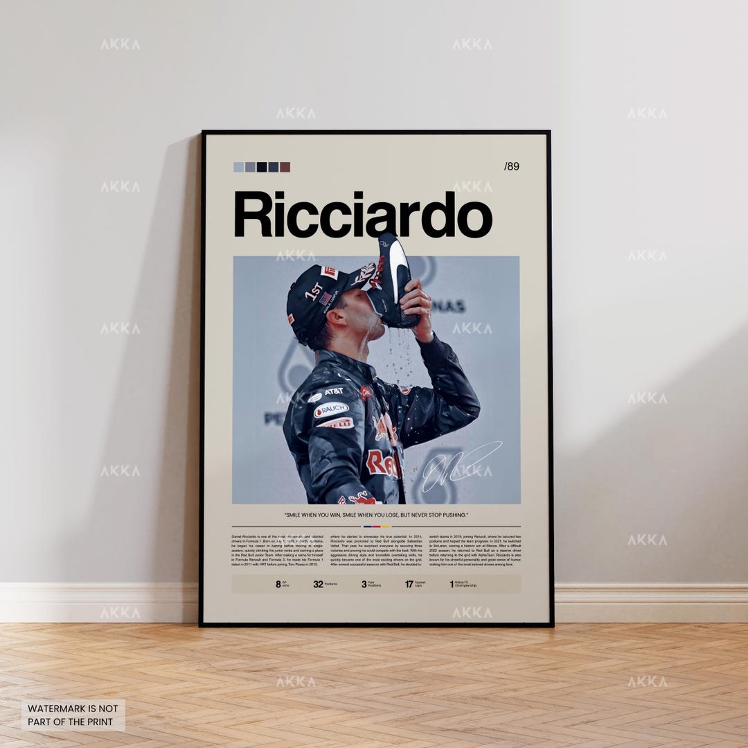 Daniel Ricciardo Poster, Ricciardo Redbull Wall Art, Framed Redbull F1 ...