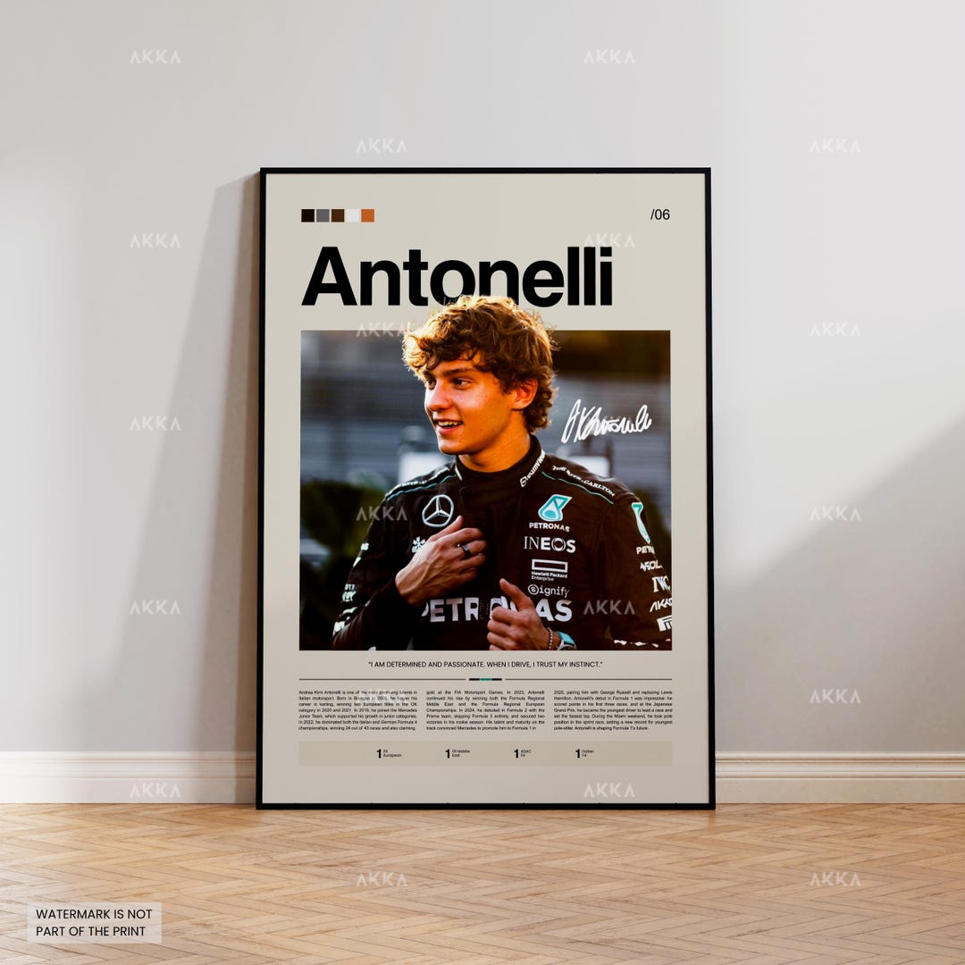 Kimi Antonelli Poster, Antonelli Mercedes Wall Art, Framed Mercedes F1 ...