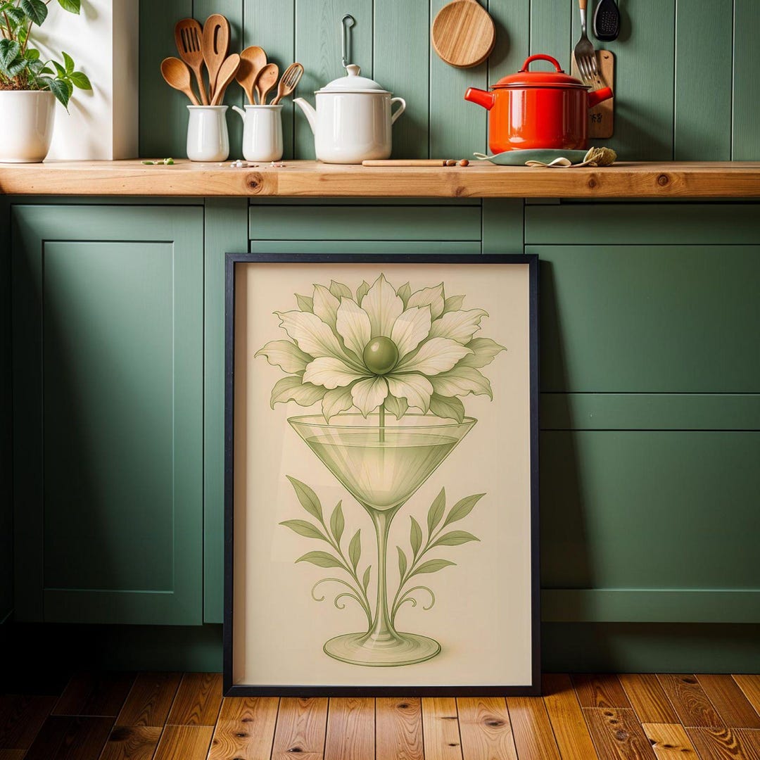 Martini Cocktail Print, Botanical Martini Wall Art, Bar Cart Decor ...
