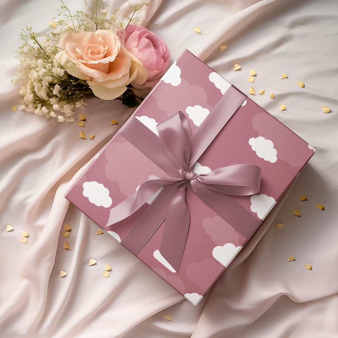 Clouds Wrapping Paper, Deep Cranberry Red Sky Gift Wrap for Romantic ...
