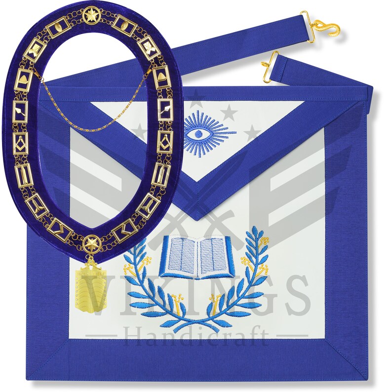 Masonic Blue Lodge Officer Regalia Set: Embroidered Aprons, Gold Chain ...