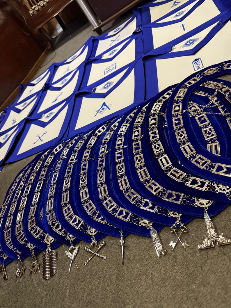 Masonic Blue Lodge Officer Regalia Set: 12 Aprons, Collars, Jewels ...