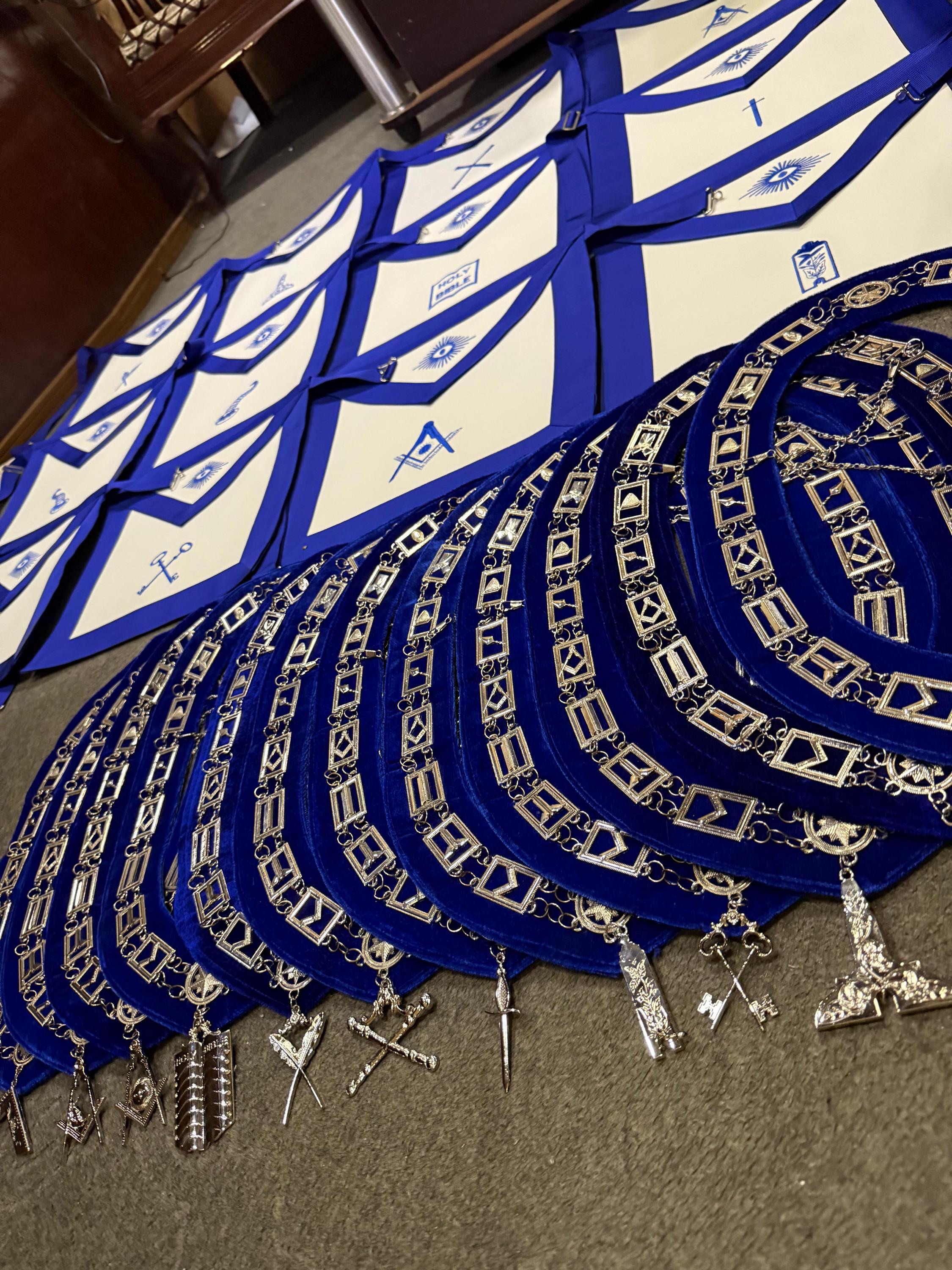 Masonic Blue Lodge Officer Regalia Set: 12 Aprons, Collars, Jewels ...