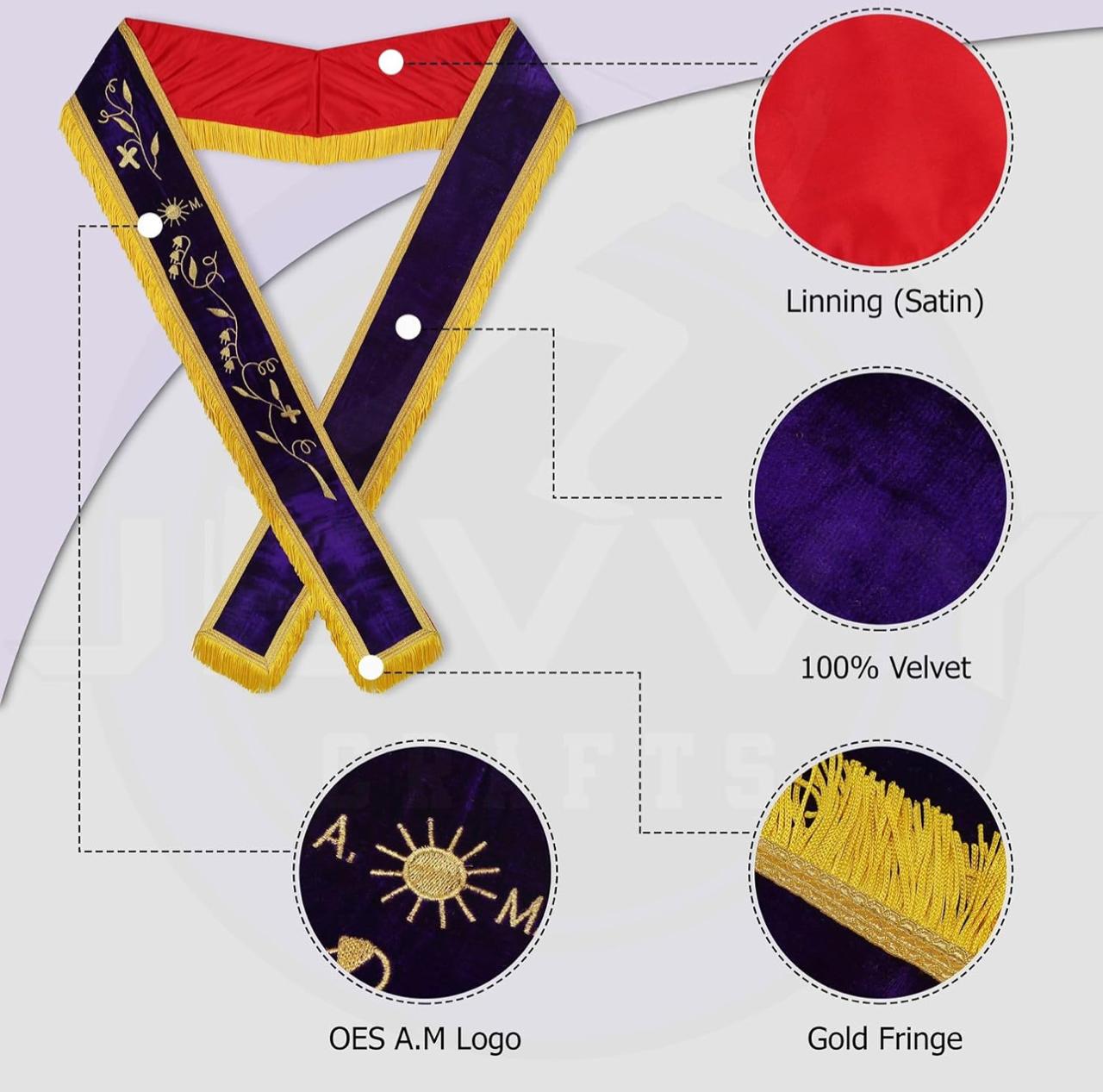 Masonic OES Associate Matron Purple Velvet Sash Set With Gloves ...