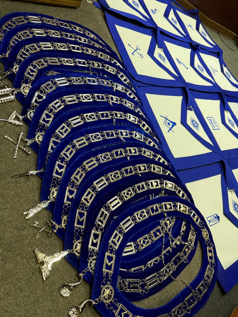 Masonic Blue Lodge Officer Regalia Set: 12 Aprons, Collars, Jewels ...