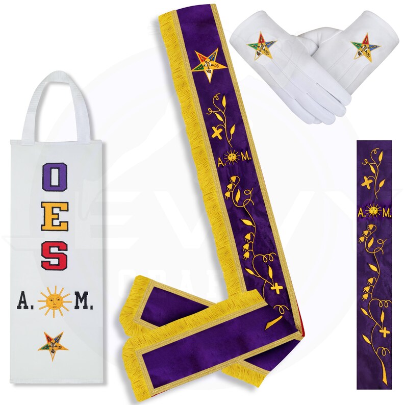 Masonic OES Associate Matron Purple Velvet Sash Set With Gloves ...