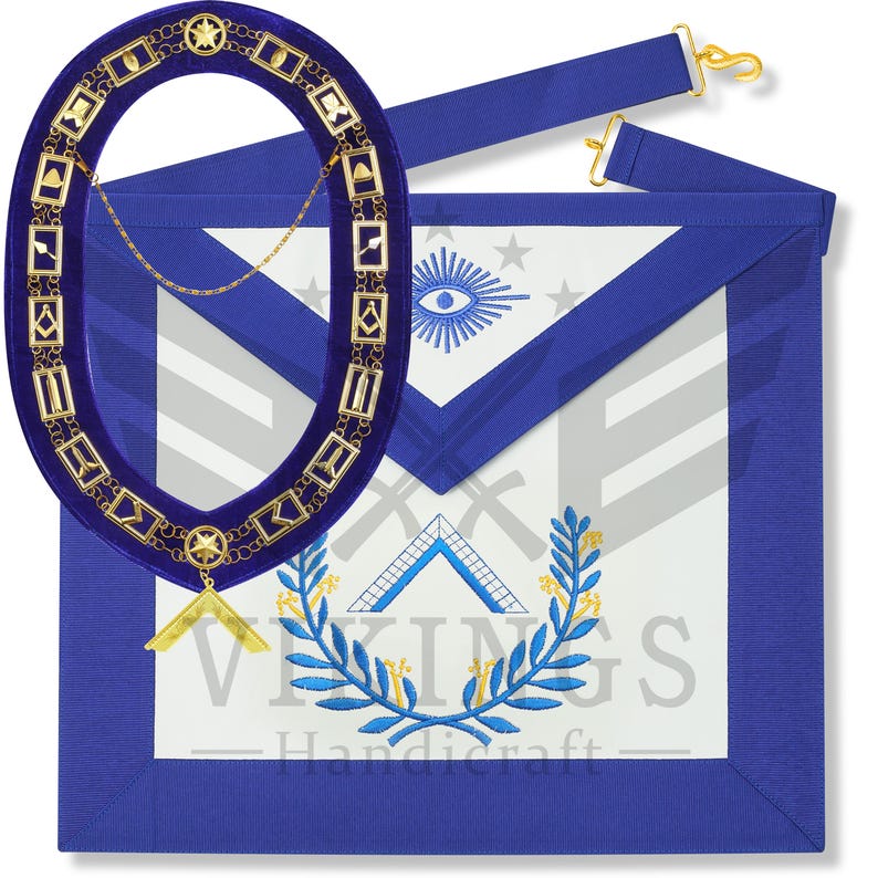 Masonic Blue Lodge Officer Regalia Set: Embroidered Aprons, Gold Chain ...