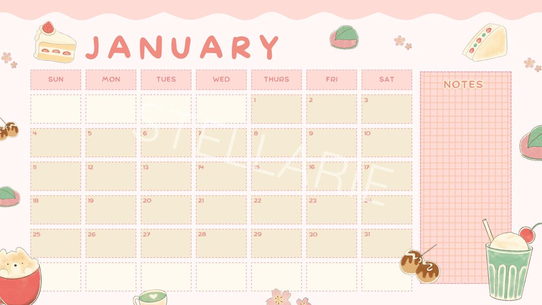 Pastel Pink 2026 Calendar - Etsy