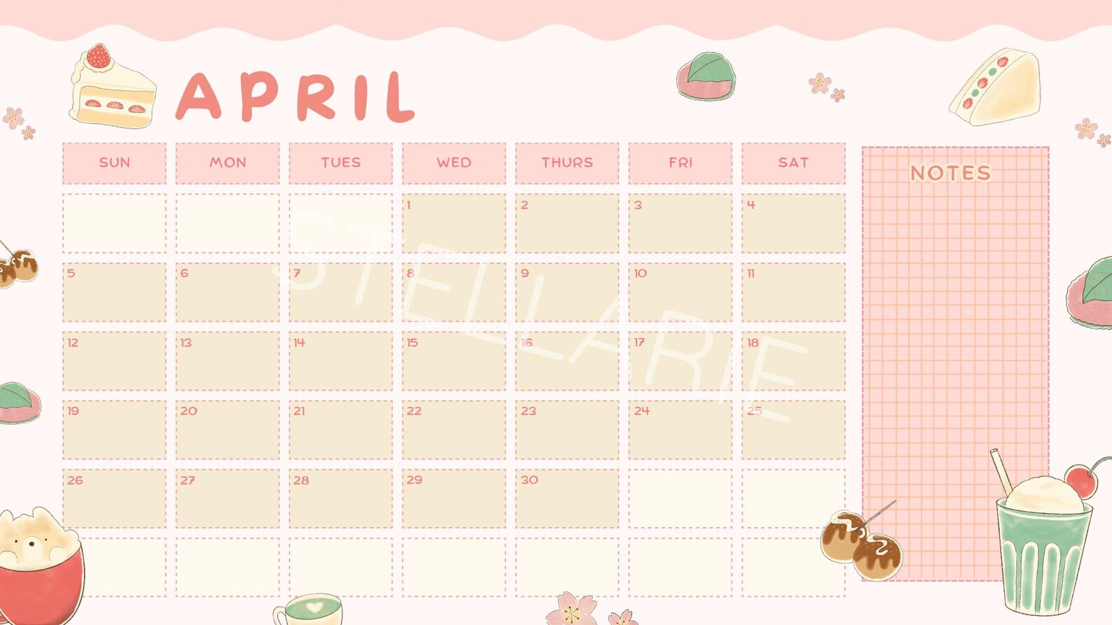 Pastel Pink 2026 Calendar - Etsy