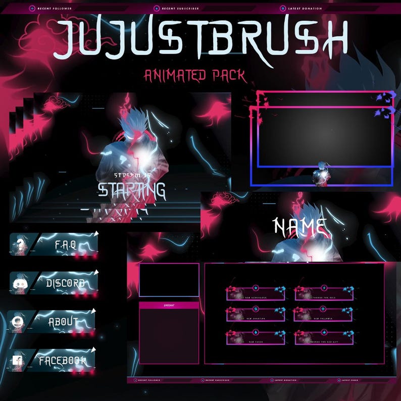 JUJUTSU Animated Stream Package | Stream Overlays, Panels, Alerts, Cam ...