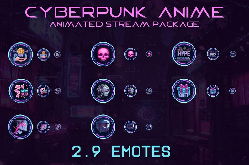Cyberpunk Neon Anime Stream Package | Animated Grunge Cyberpunk Screens ...
