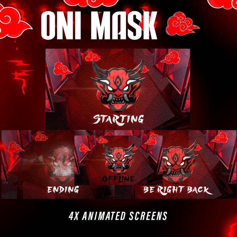 Streamer Theme Overlay – Animated Oni Mask Twitch Overlay Pack - Etsy