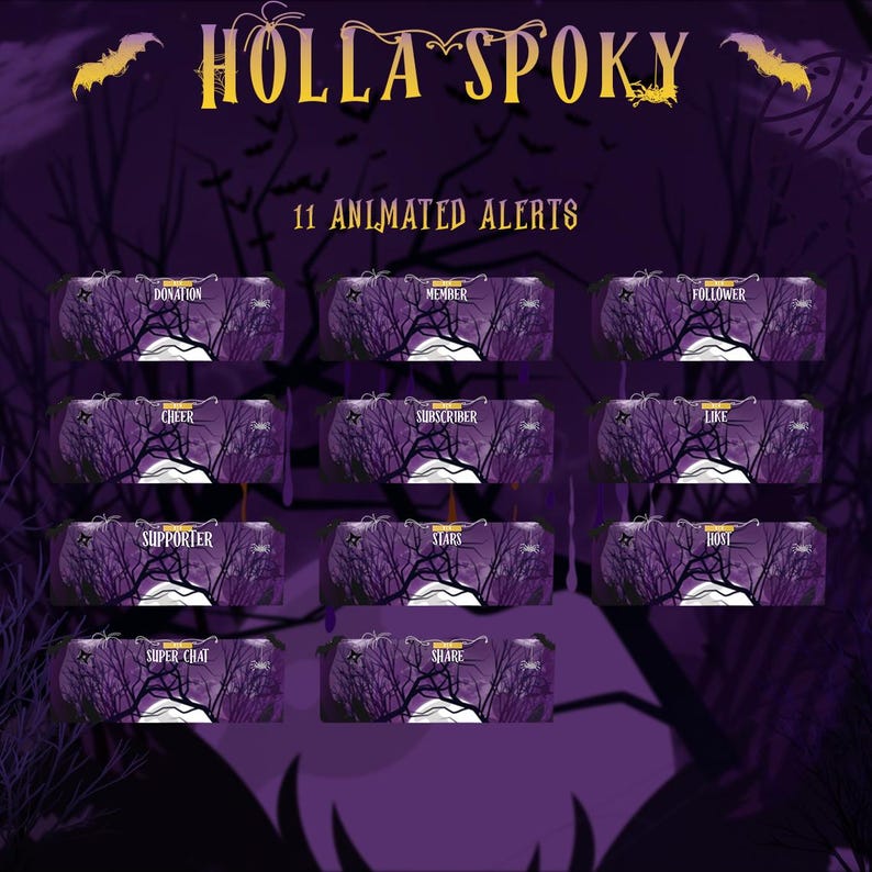 Purple Moon Haunted Stream Overlay – Animated Twitch & Youtube Pack - Etsy
