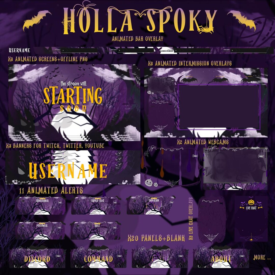 Purple Moon Haunted Stream Overlay – Animated Twitch & Youtube Pack - Etsy