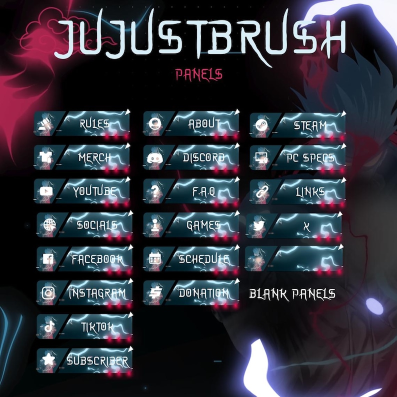 JUJUTSU Animated Stream Package | Stream Overlays, Panels, Alerts, Cam ...