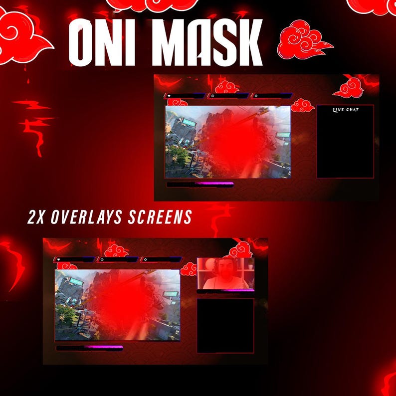 Streamer Theme Overlay – Animated Oni Mask Twitch Overlay Pack - Etsy