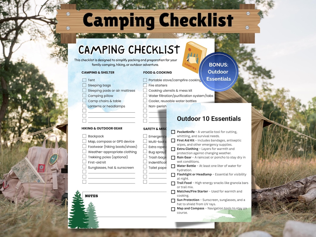 Simple Camping Checklist Printable, 4 Organized Sections + Notes, Easy ...