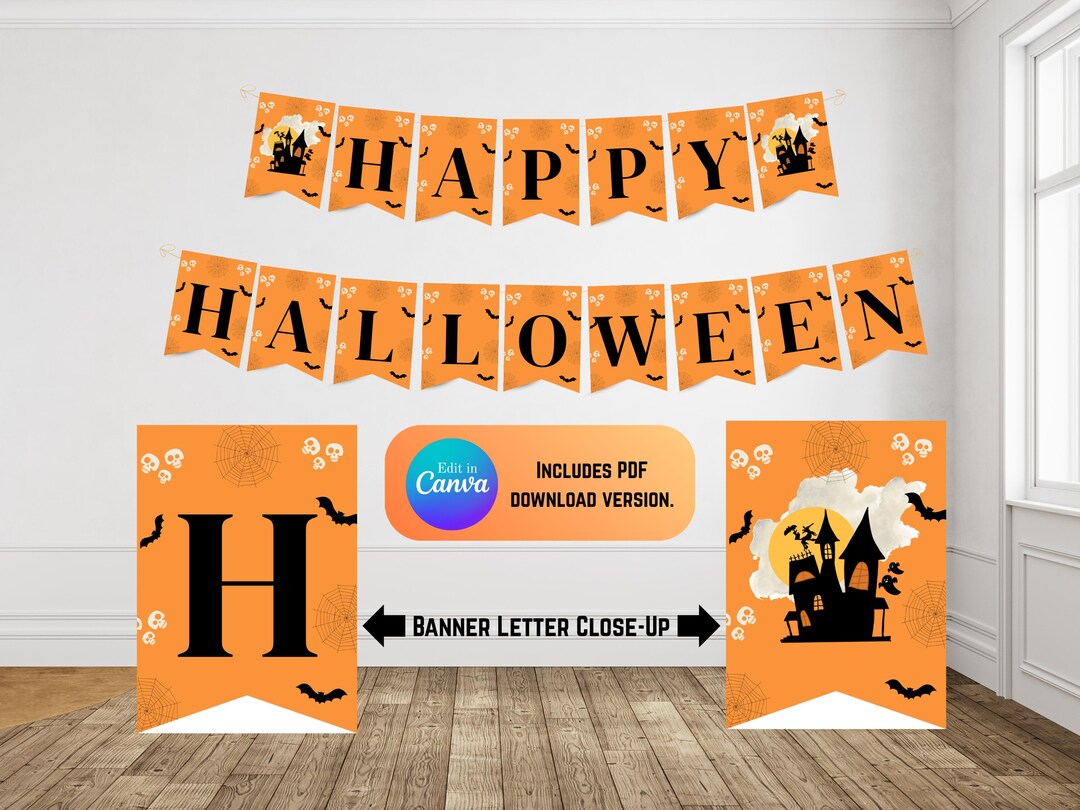 Editable Halloween Party Bunting Banner, Haunted House Party Banner ...