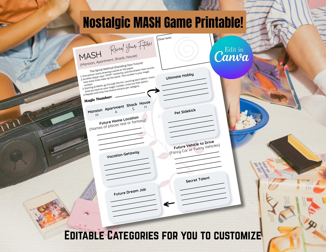 MASH Editable Birthday Game, Bachelorette Game, Teen Girl Sleepover ...