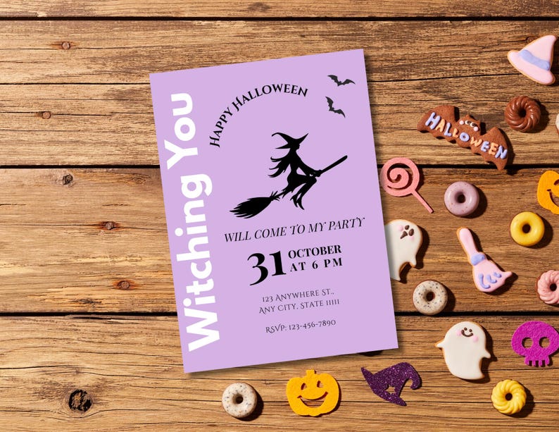 Witching You Halloween Party Invitation, Editable Modern Witch Invite ...