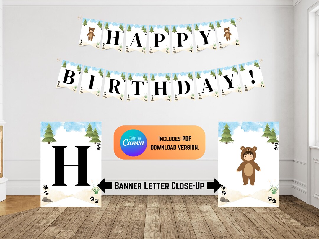Young Wild and Three Banner | Forest Birthday Bunting | 5x7 Pennants ...