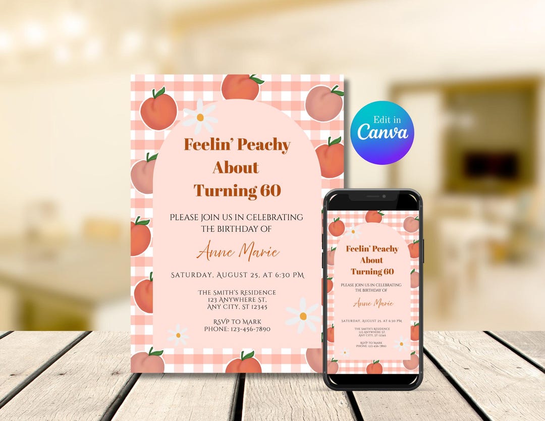 60th Birthday Invitation, Turning 60 Invite, Feelin Peachy, Sixty ...
