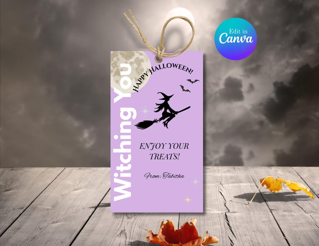 Witching You Halloween Favor Tag, Editable Halloween Witch Gift Tag ...