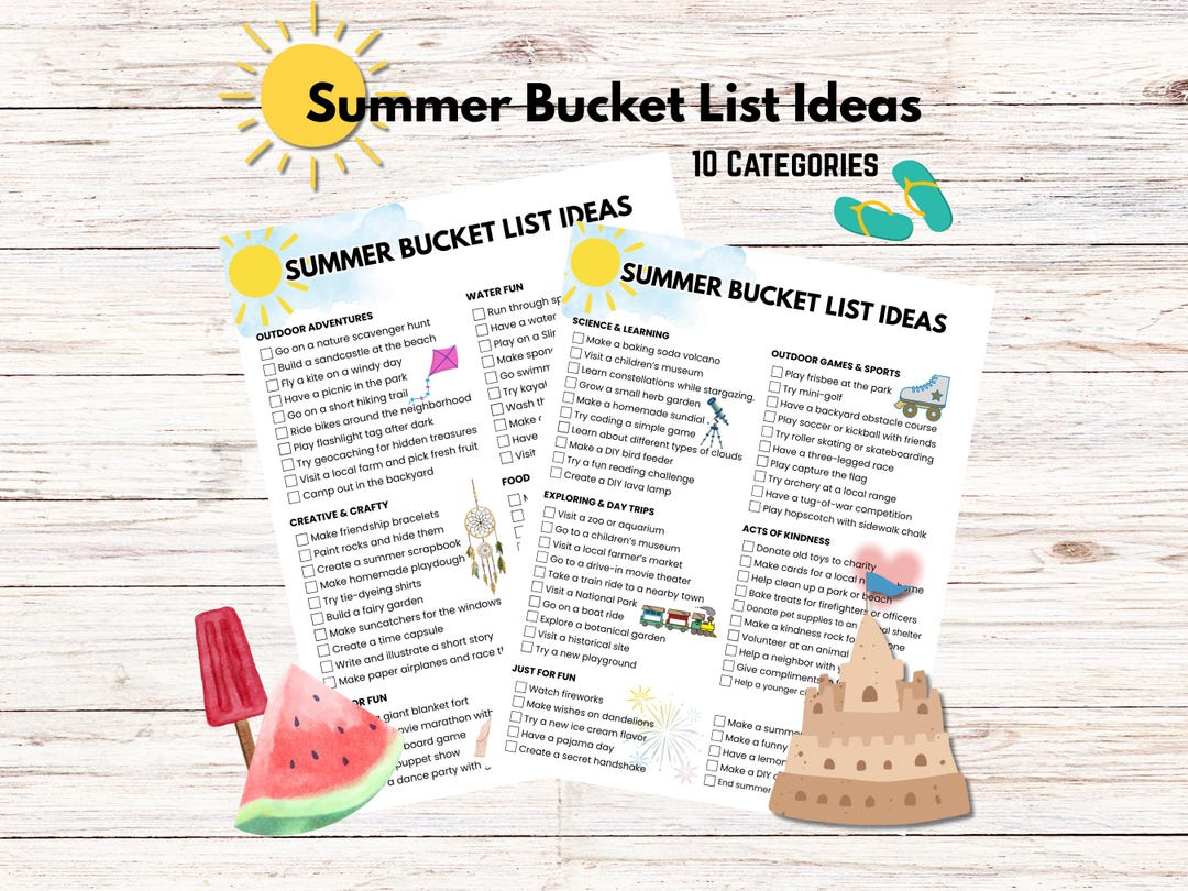 Summer Bucket List Ideas, Summer Activity Checklist Printable, Instant ...