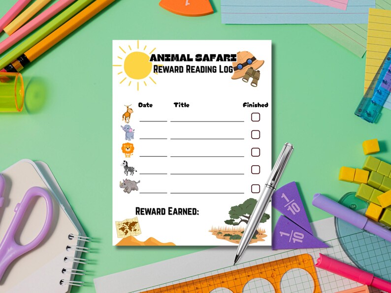 Reading Log Printable for Kids Summer Edition, Space Safari Beach ...