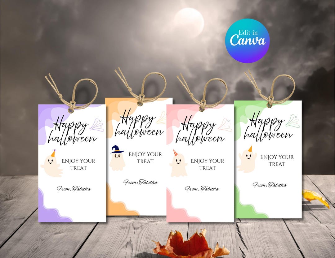 Cute Ghost Editable Halloween Gift Tag Printable, Trick or Treat Favor ...