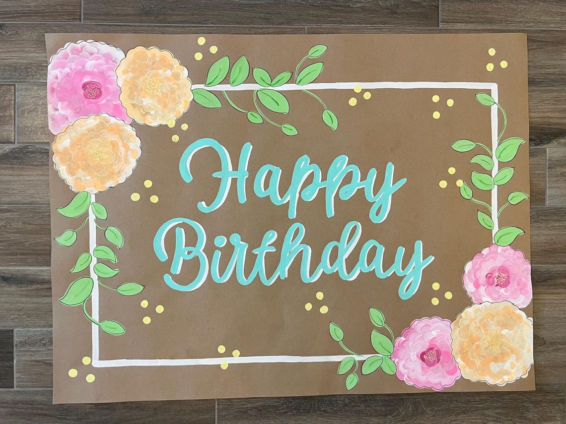 Floral Hand-painted Happy Birthday Banner - Etsy