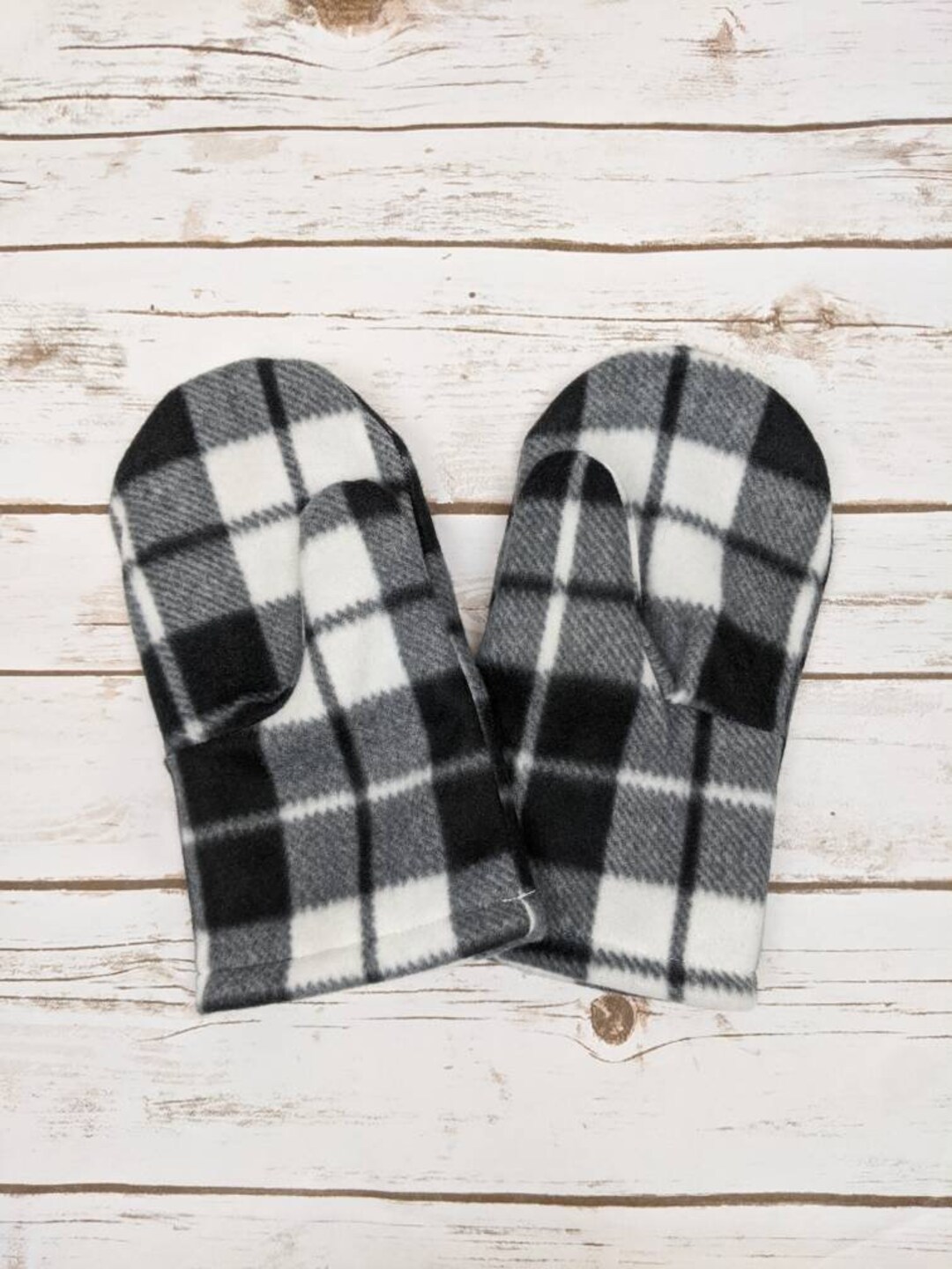 Buffalo Plaid White/black Double Layer Fleece Mittens - Etsy