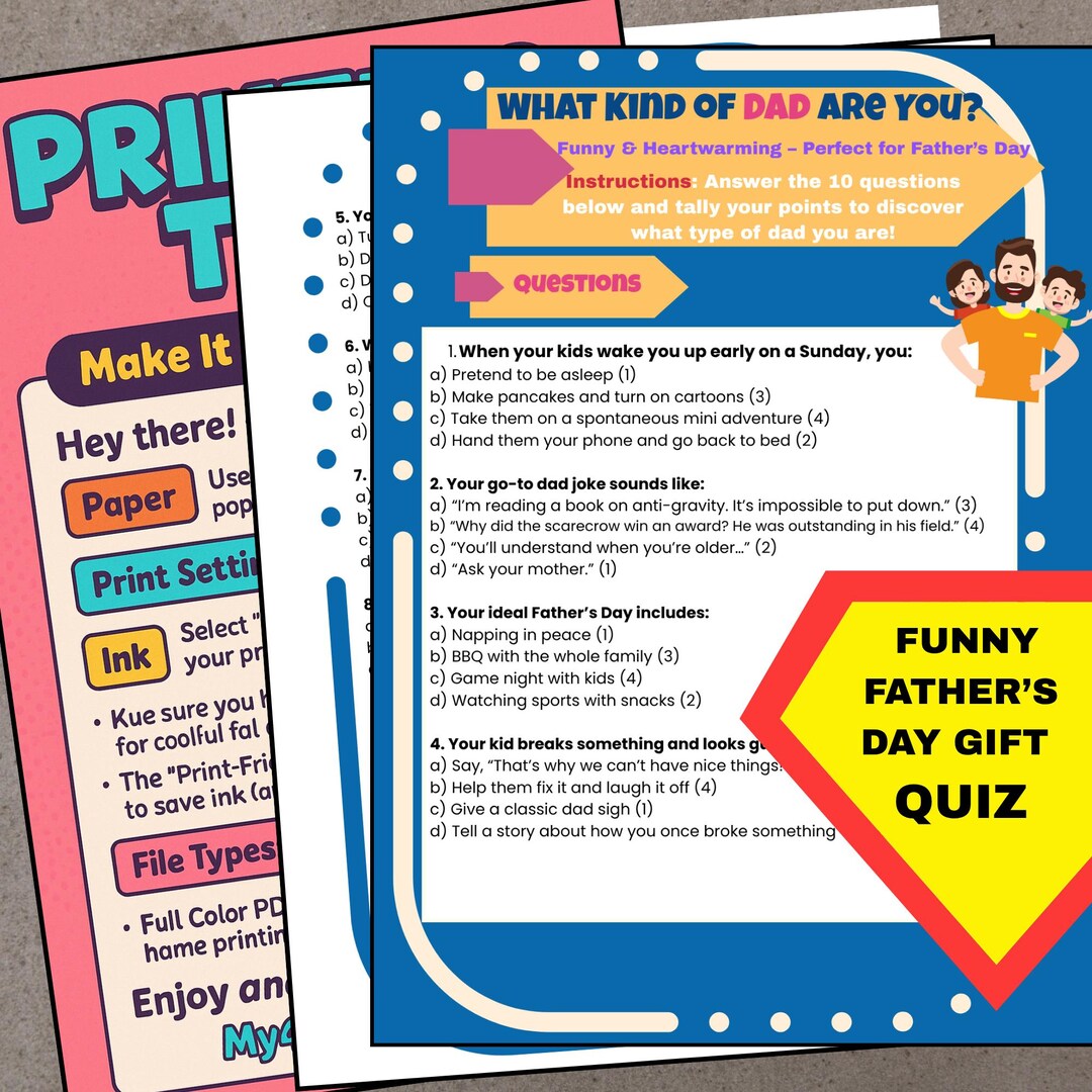 Funny Quiz for Dad | Printable What Kind of Dad Are You | Fun Activity ...