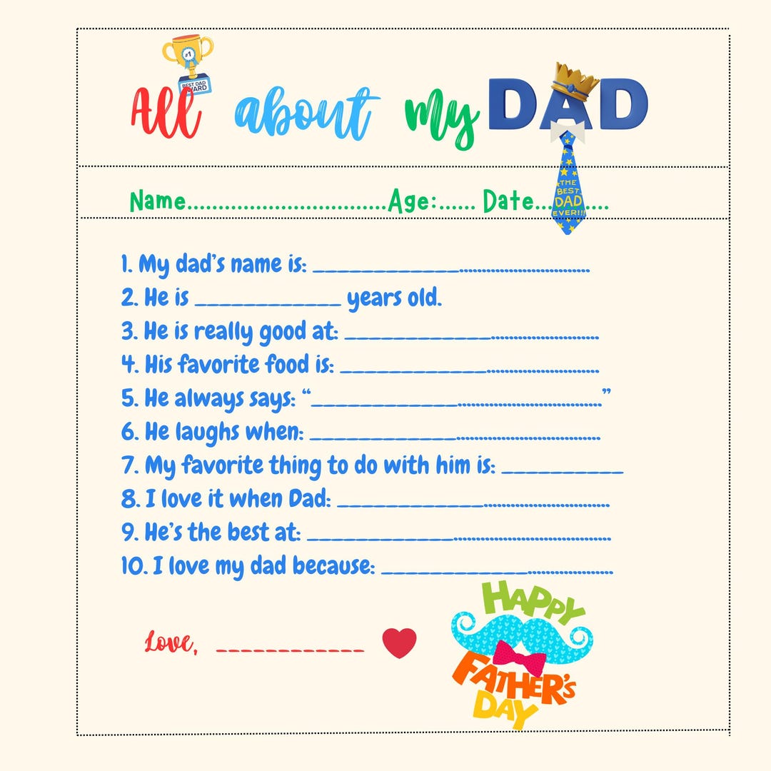 PACK: 3 Beautiful All About My DAD Questionnaires PDF /instant Download ...
