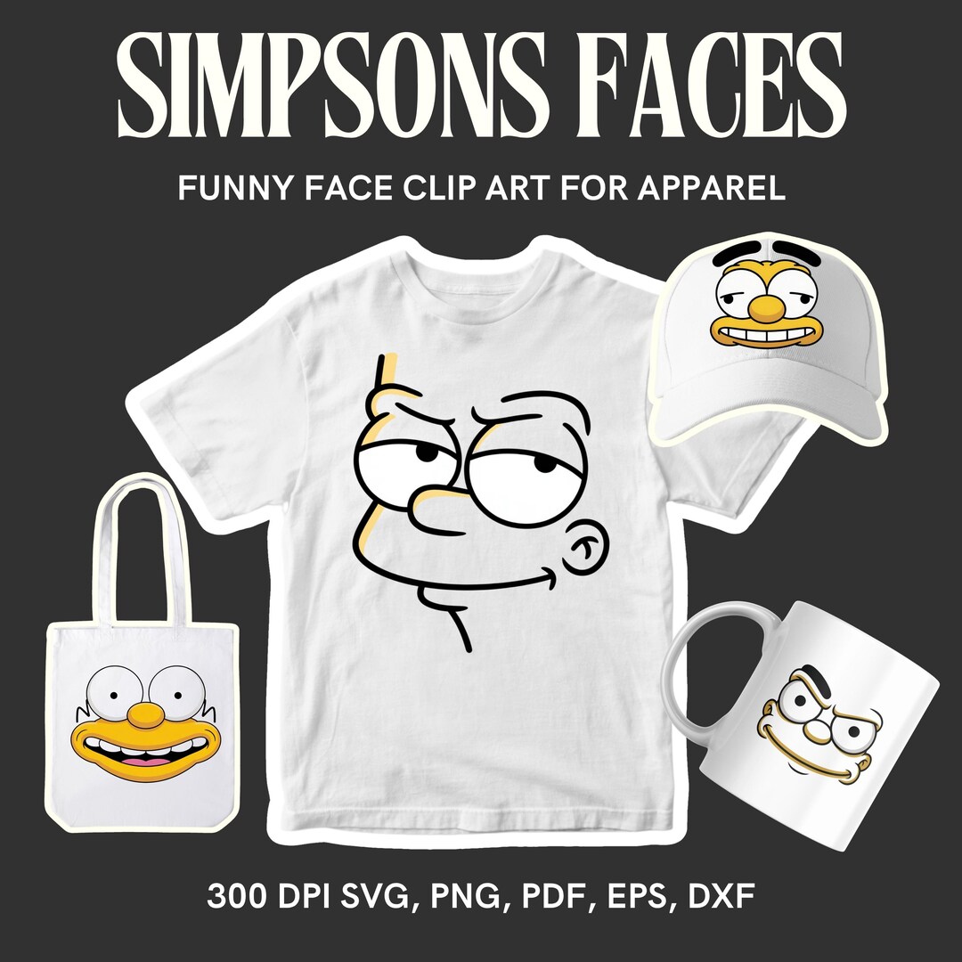 Simpsons Faces SVG Bundle | Funny Cartoon Expressions | Png, Pdf, Eps ...