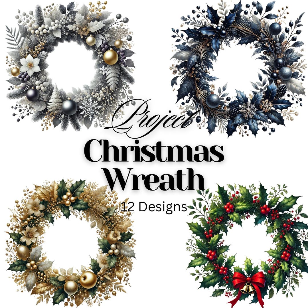 Watercolor Christmas Wreath Clip Art Bundle: 12 Festive PNG Downloads ...