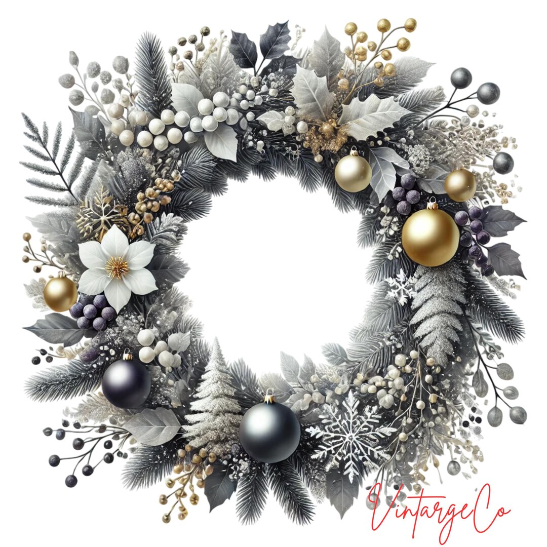 Christmas Wreath Clip Art Bundle, 12 Festive Holiday PNG Downloads ...