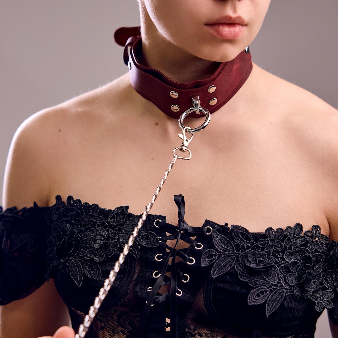 Leather Collar With Leashburgundy Chokerleather Collar Women