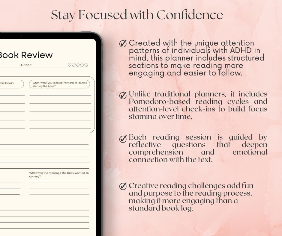 ADHD Digital Reading Journal, ADHD Book Review Journal, Digital Book ...