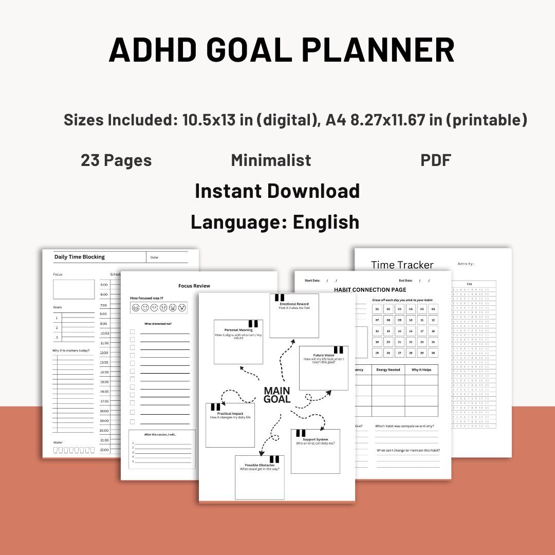 ADHD Goal Planner: Digital Task Planning, Minimalist Worksheets for ...