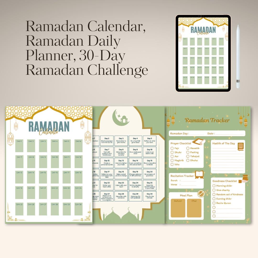 Ramadan Calendar Printable: 30 Days Ramadan Challenge, Islamic Digital ...