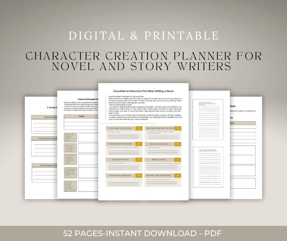 Novel Character Sheet, Novel Writing, Author Journal, Character Chart ...