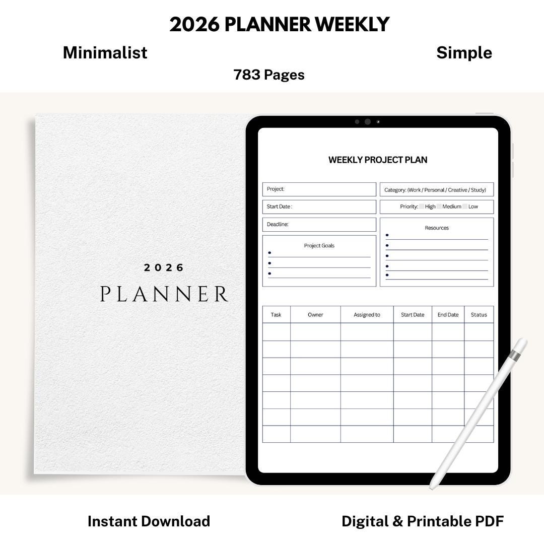 2026 Weekly Planner Printable: Digital Calendar, Trackers - Etsy